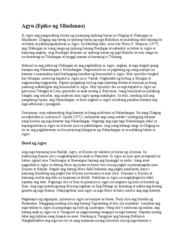 Agyu (Epiko NG Mindanao) | PDF