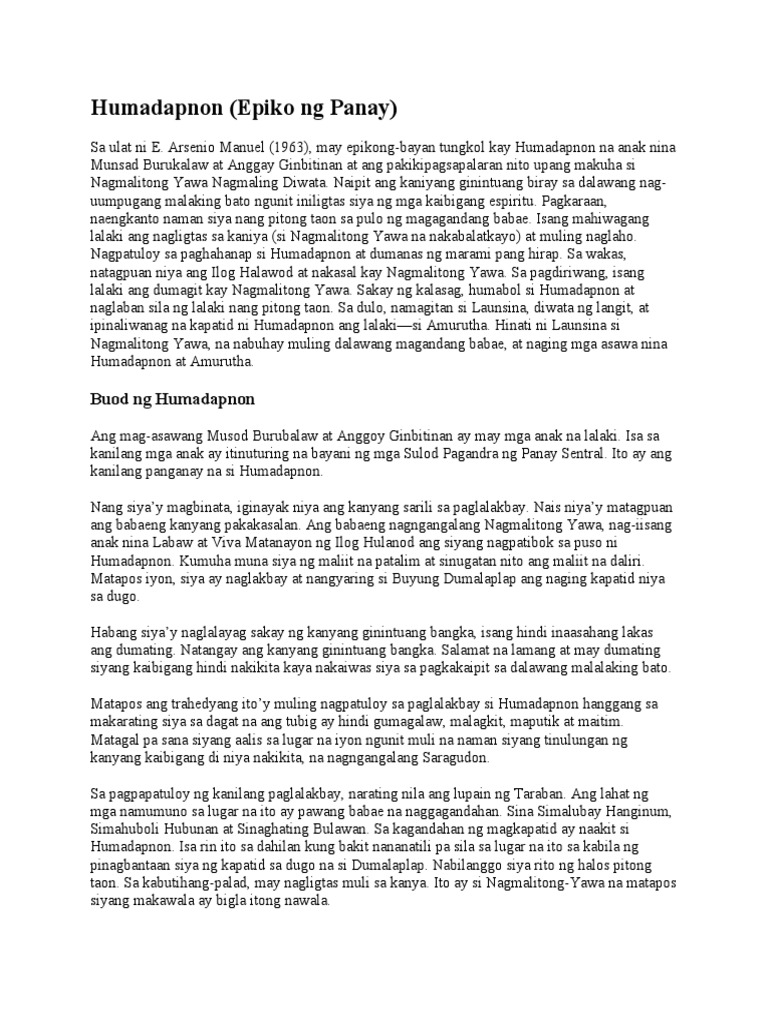 Humadapnon (Epiko NG Panay) | PDF
