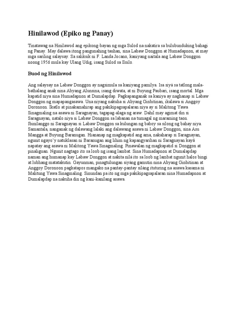 Hinilawod (Epiko NG Panay) | PDF