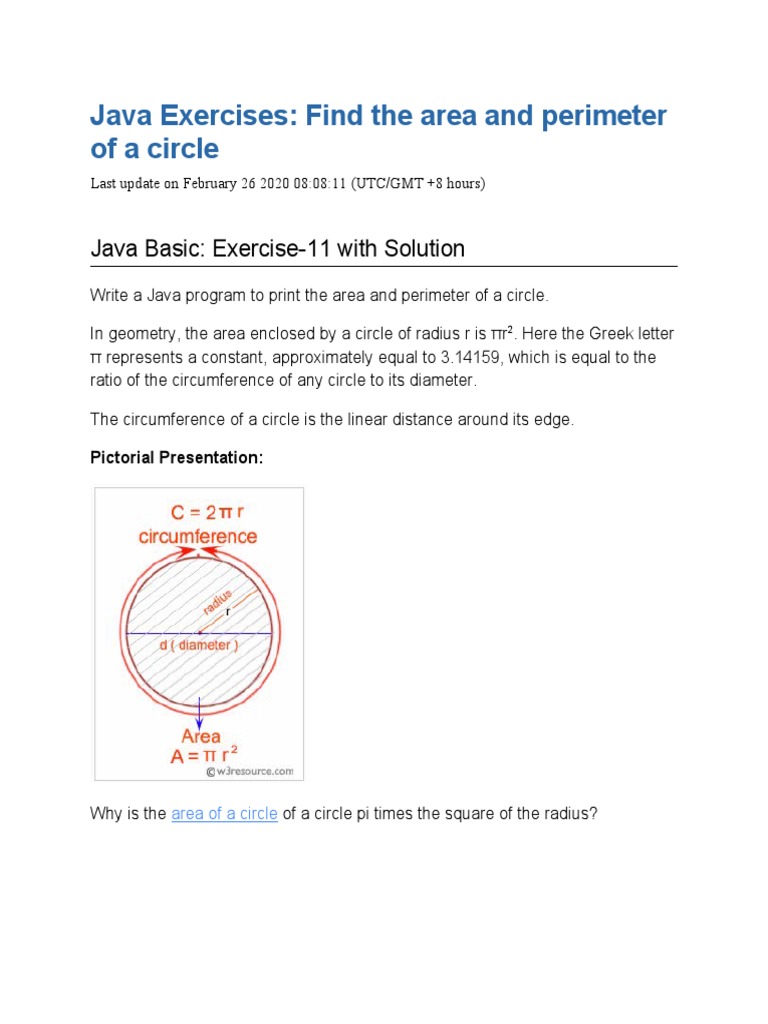 Find area and perimeter of a circle in Java | PDF