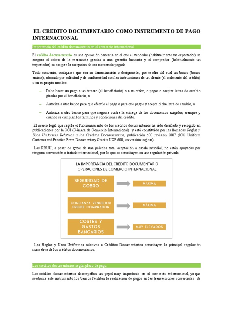 El Credito Documentario Como Instrumento de Pago Internacional | PDF ...