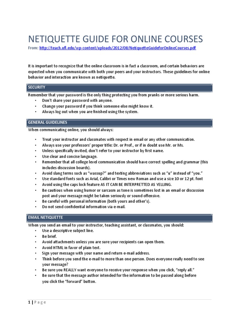 Netiquette Guide For Online Courses: From | PDF | Internet Forum | Cyberspace