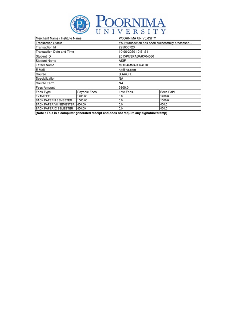 Note: This Is A Computer Generated Receipt and Does Not Require Any ...