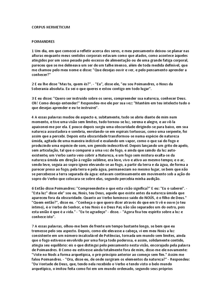 Poimandres - CORPUS-HERMETICUM - Hermes Trismegistus | PDF ...