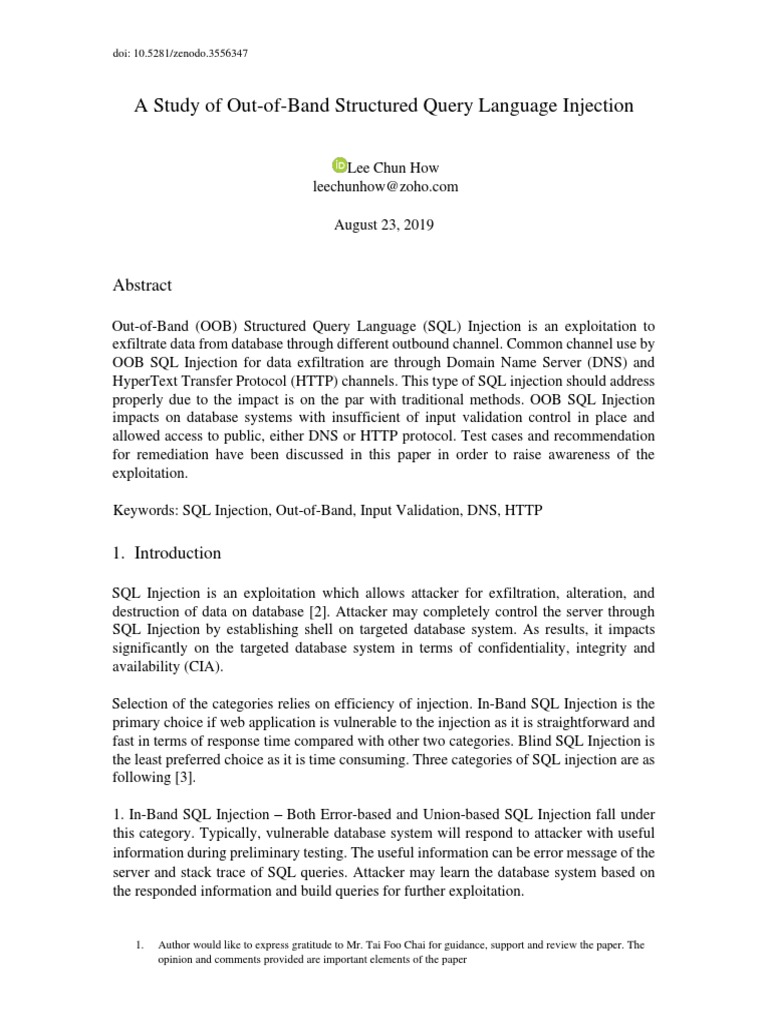 A Study of Out-of-Band SQL Injection PDF | PDF | Domain Name System | Databases