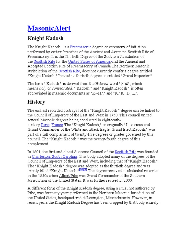 Masonic Alert - Knight Kadosh | PDF | Freemasonry | Western Esotericism