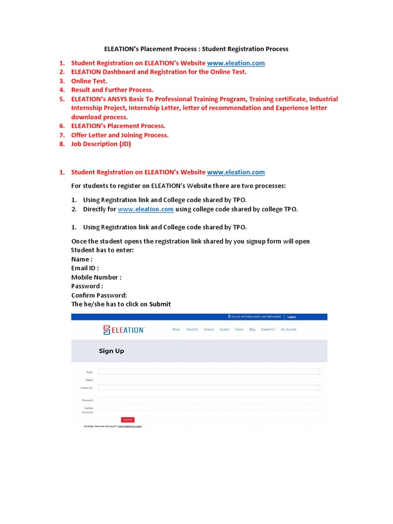 ELEATION's Placement Process - Student Registration Process | PDF ...