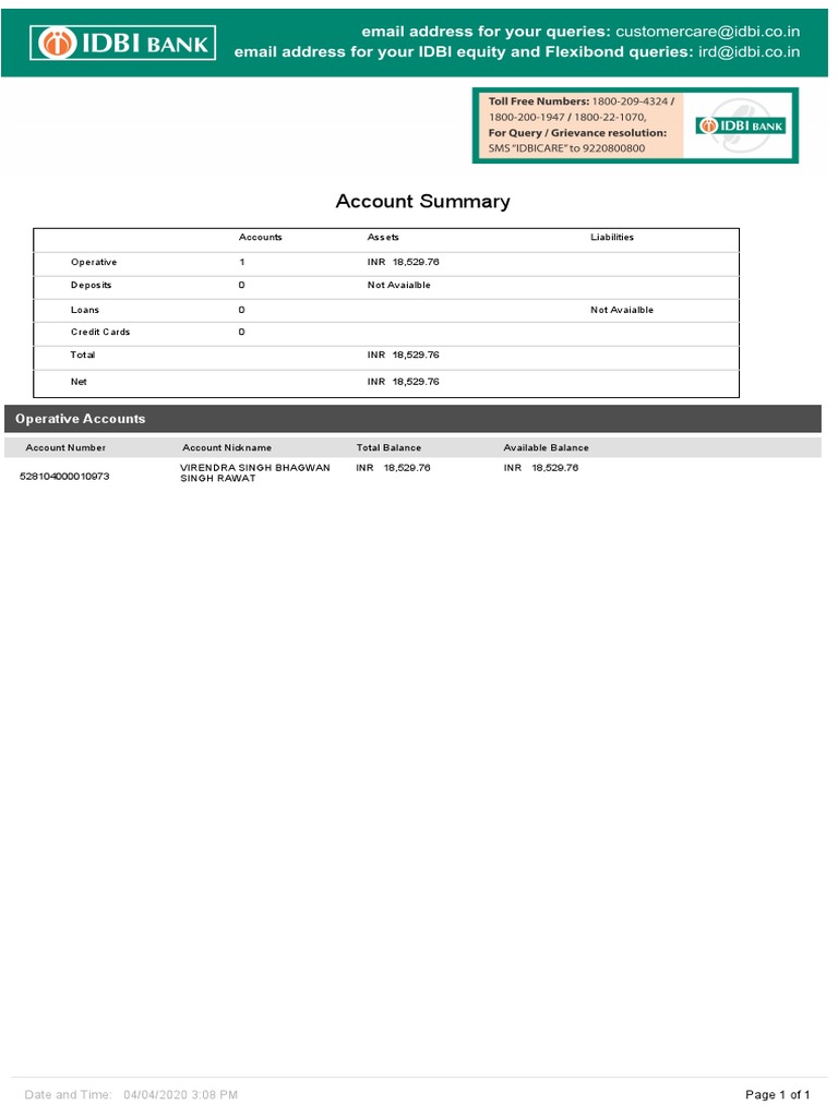 Account Summary: Operative Accounts | PDF