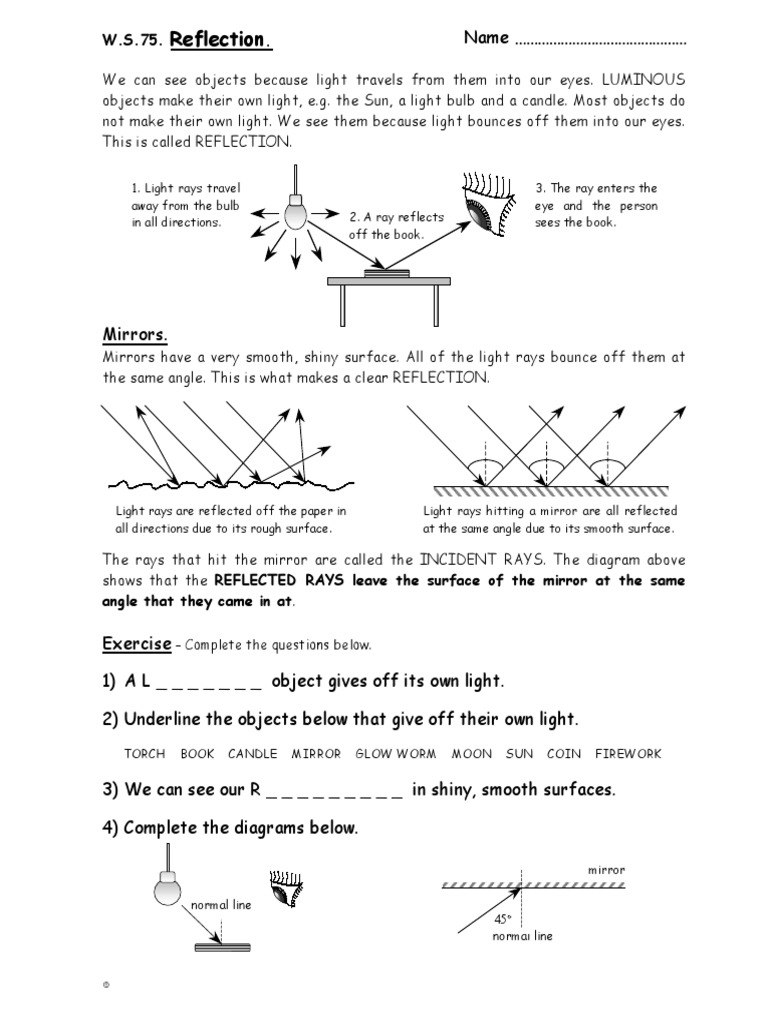 Reflection.: - Complete The Questions Below | PDF | Prism | Color