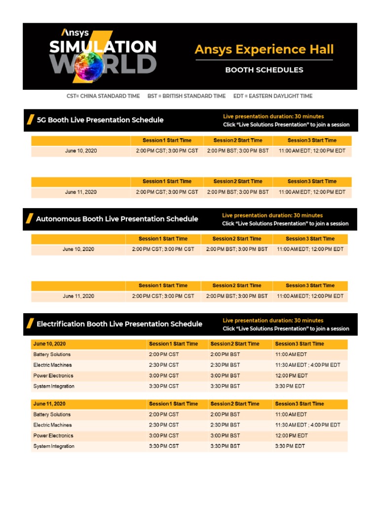 Ansys Experience Hall: 5G Booth Live Presentation Schedule | PDF