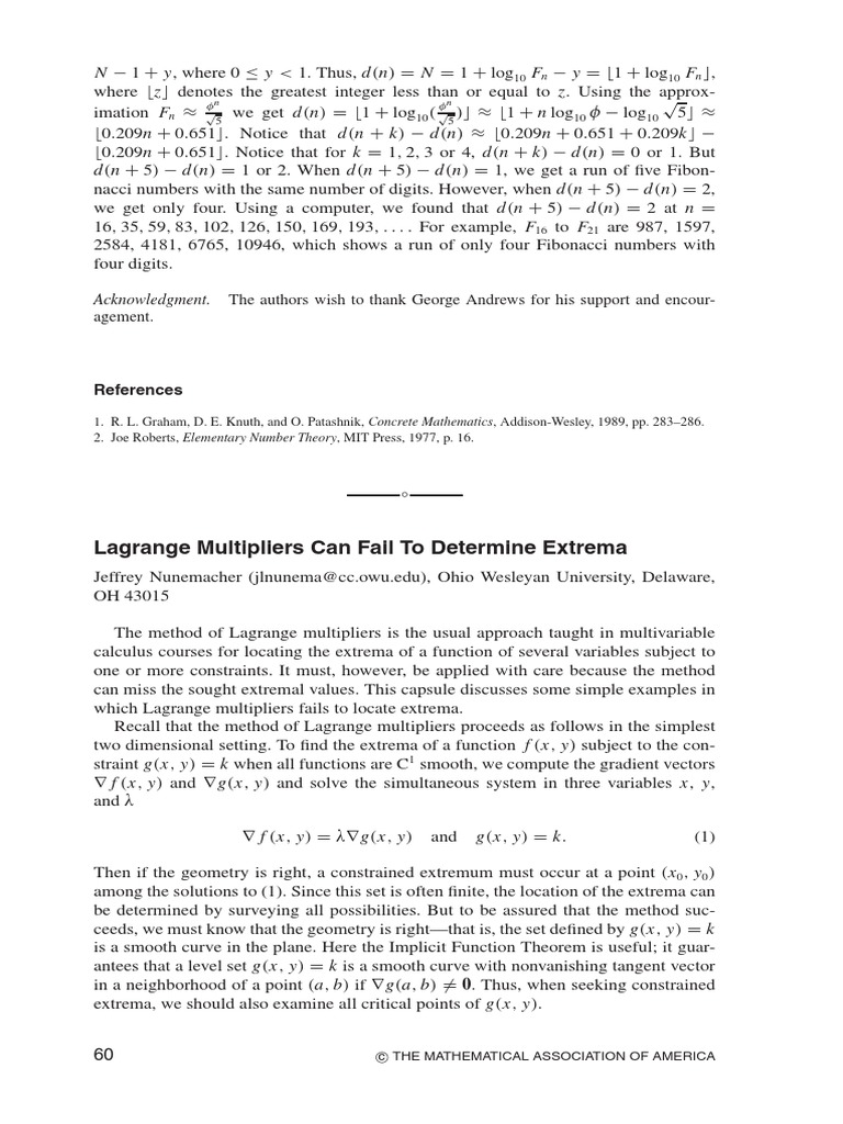 Lagrange Multipliers Can Fail To Determine Extrema: Acknowledgment | PDF | Maxima And Minima ...