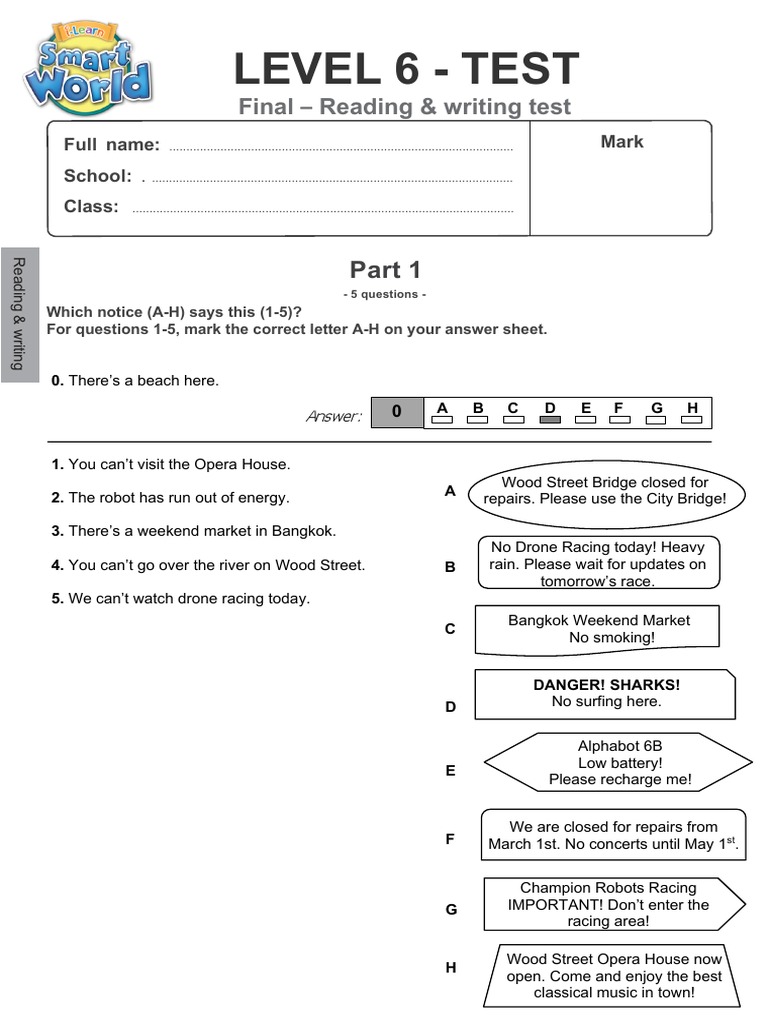 Level 6 - Test: Final - Reading & Writing Test | PDF