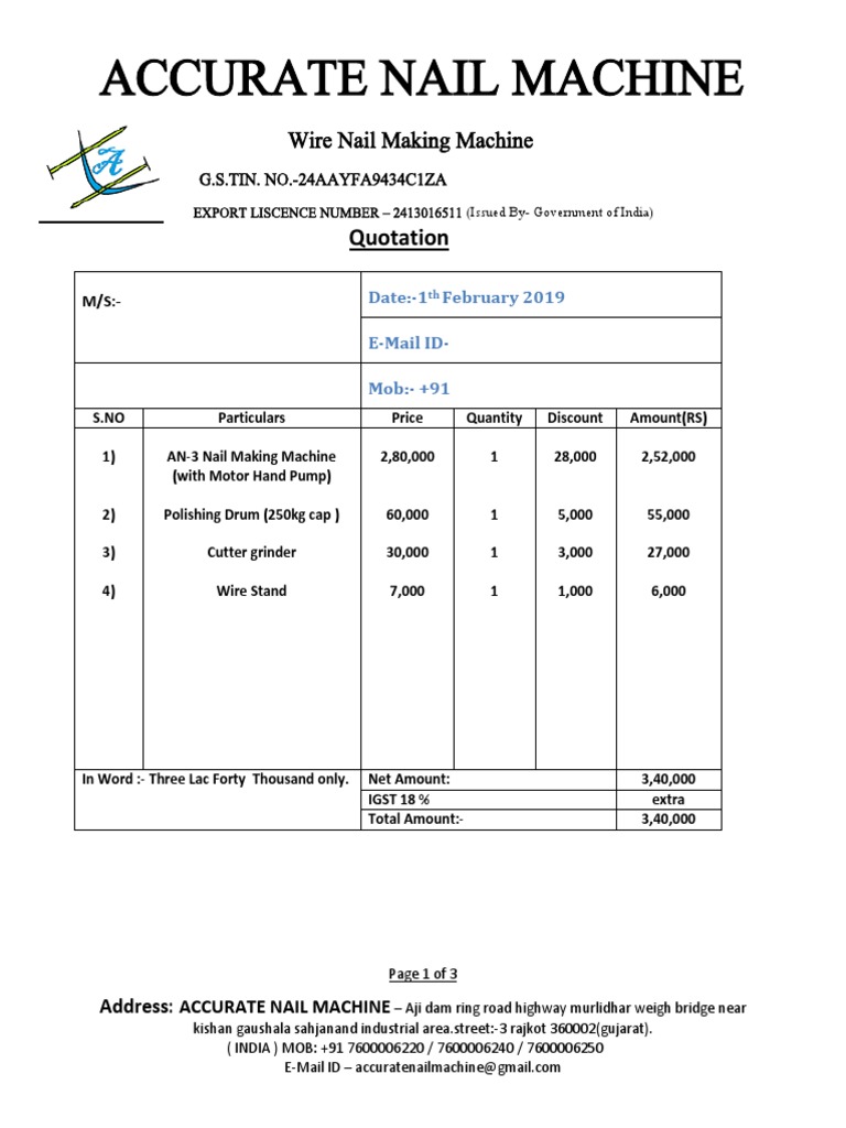 An-3 Machine Quotation | PDF | Payments | Economies