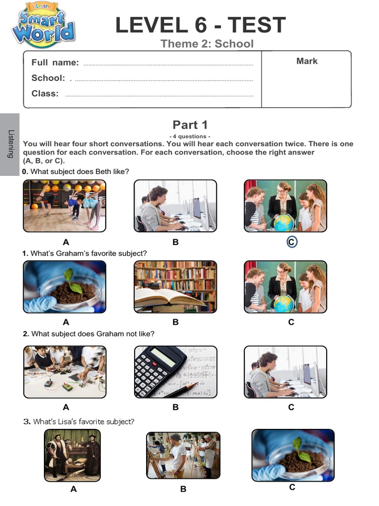 Level 6 - Test: Theme 2: School | PDF