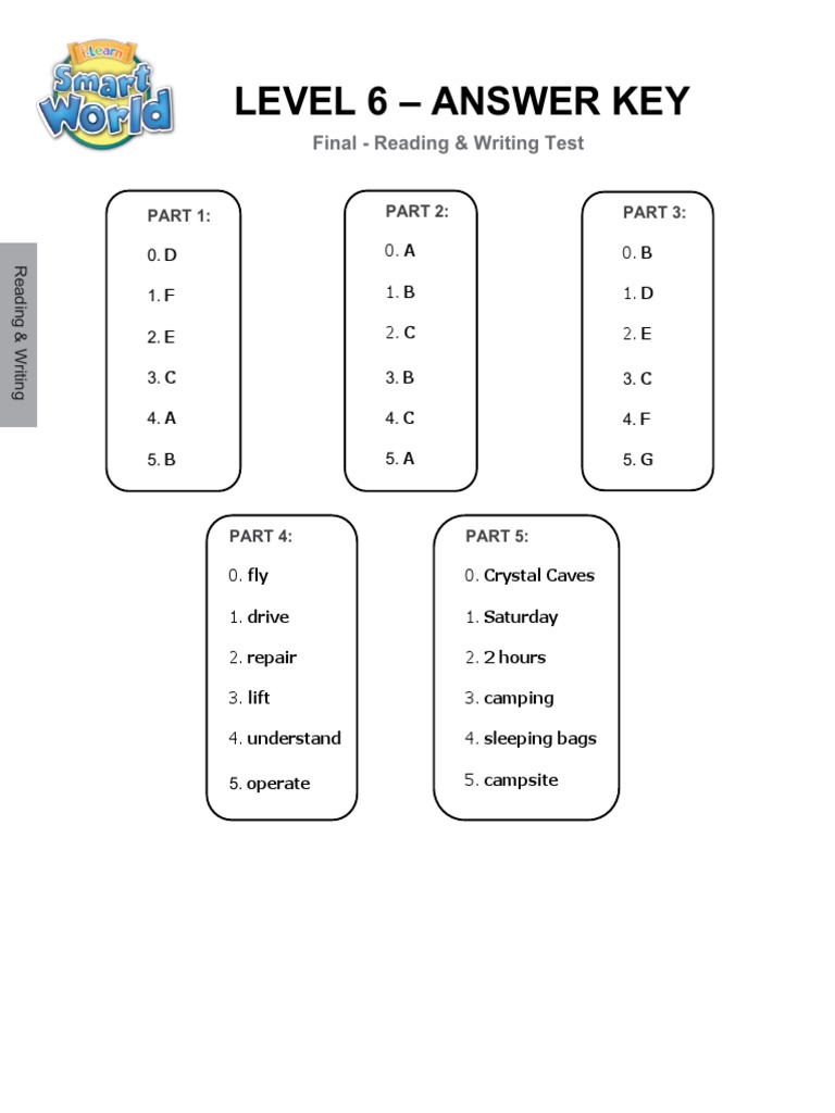 Level 6 Reading & Writing Test Answer Key | PDF
