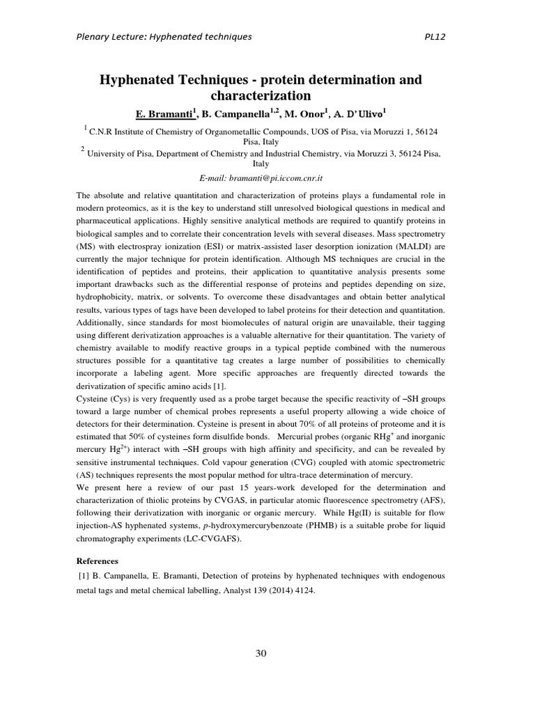 Hyphenated Techniques - Protein Determination and Characterization | PDF | Mass Spectrometry ...