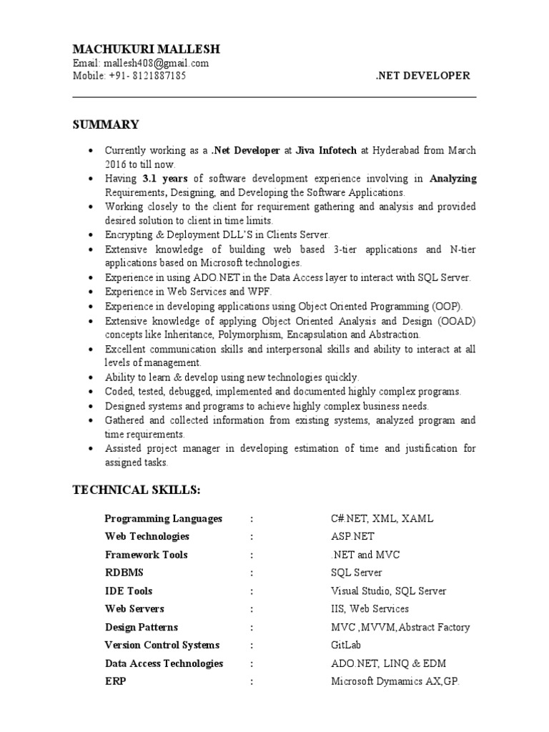 Mallesh Resume | PDF | Microsoft Sql Server | Microsoft Visual Studio
