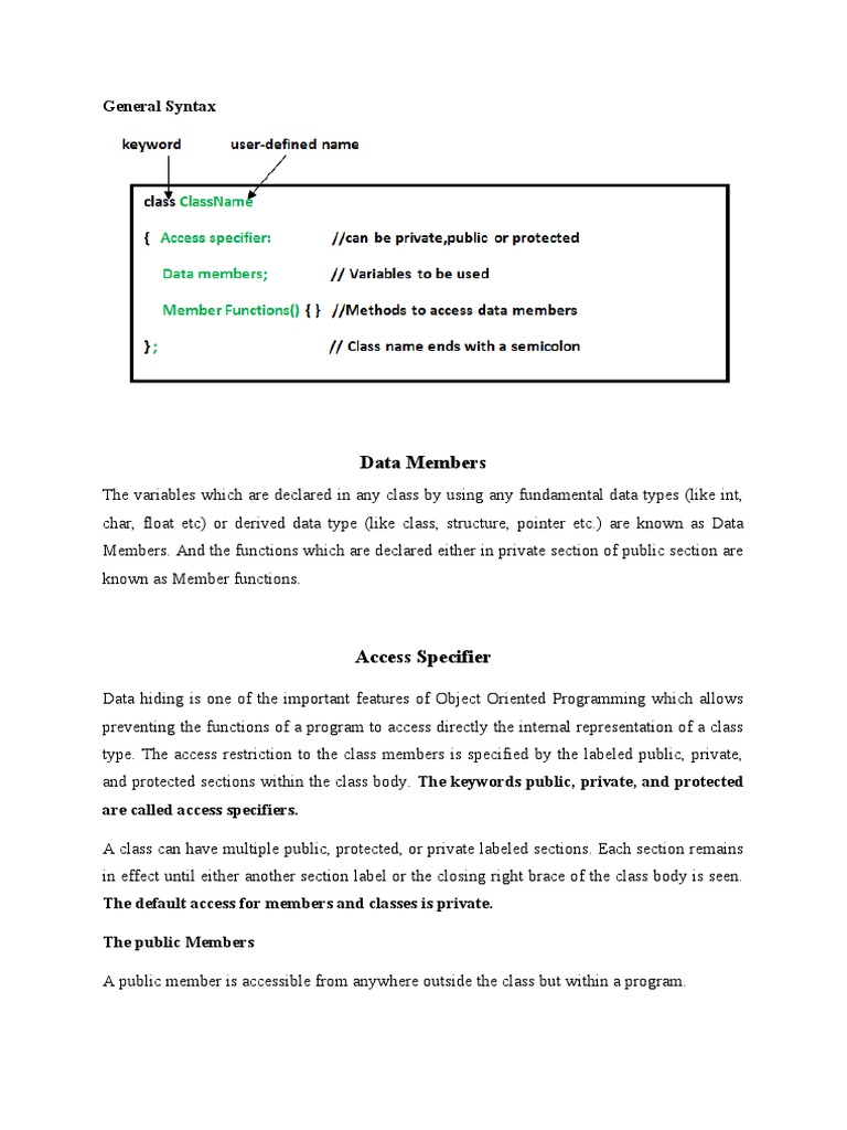 Lecture 2 Data Members and Member Functions | PDF | Class (Computer ... Lecture 2 Data Members and Member Functions | PDF | Class (Computer ...