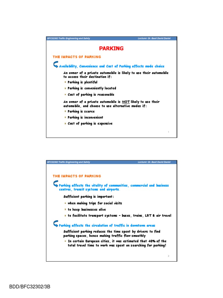 BFC32302 Chapter 3 Parking Studies PDF | PDF | Parking | Parking Lot