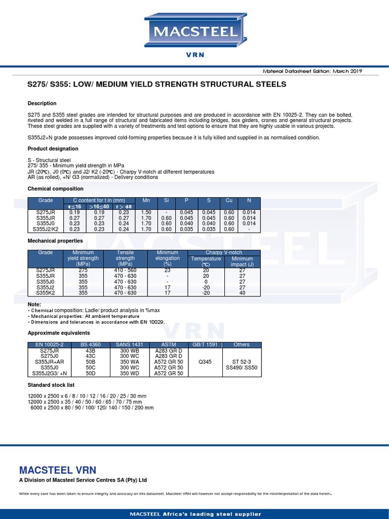 S275/ S355: Low/ Medium Yield Strength Structural Steels: Macsteel VRN ...