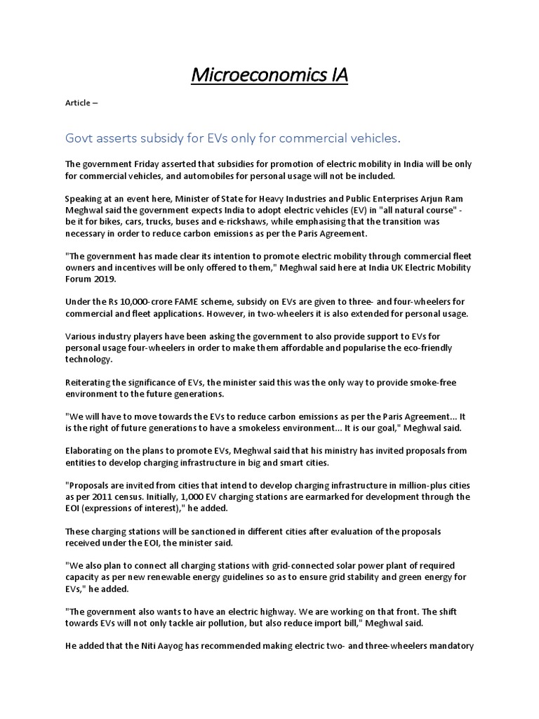 Micro Economics IA PDF | PDF | Electric Vehicle | Subsidy