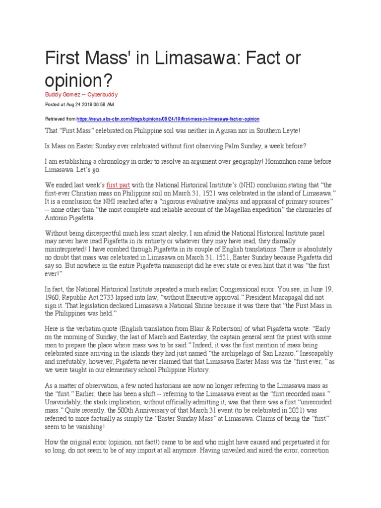 Limasawa's First Mass: Fact vs. Opinion | PDF | Social Science | History