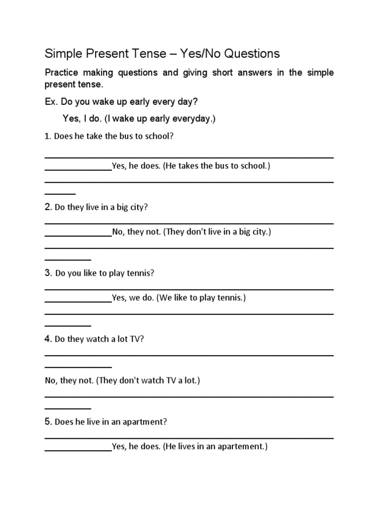 Simple Present Tense - Yes/No Questions | PDF