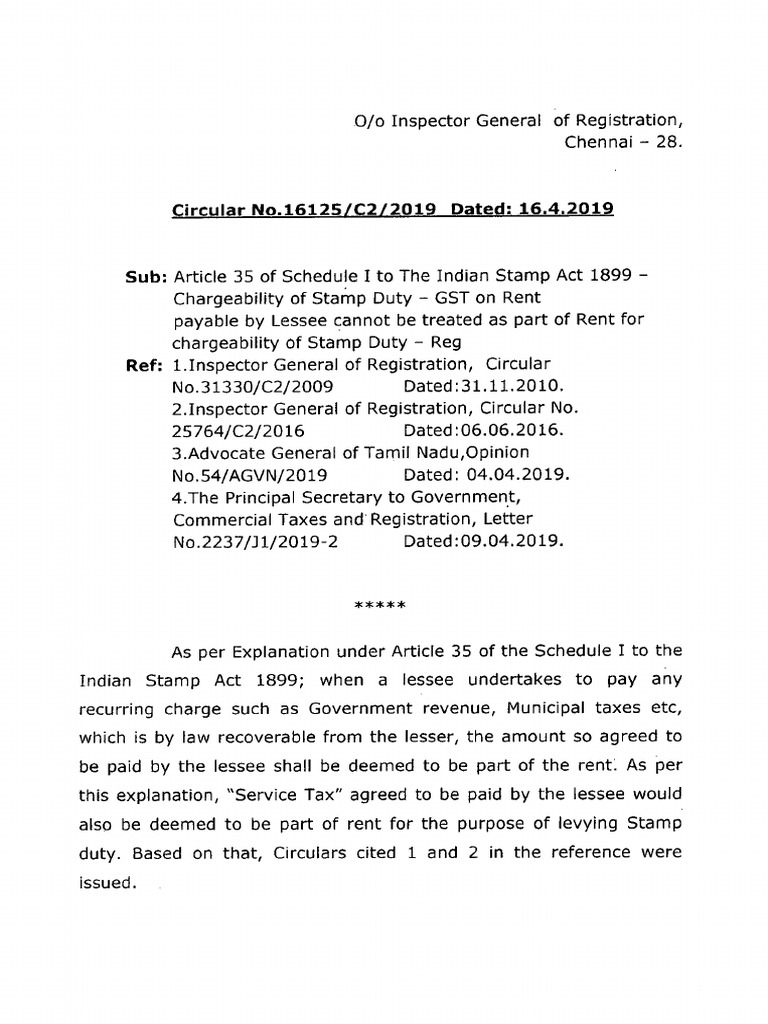 Lease Deed Circular No.16125-C2-2019 - GST | PDF