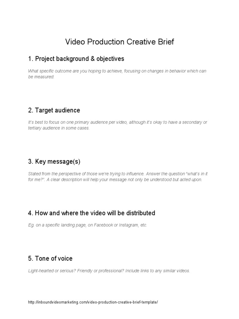 Video Production Creative Brief Template | PDF