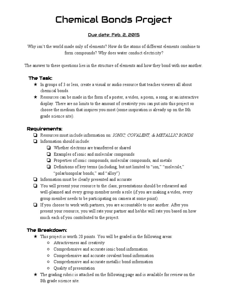 Chemical Bonds Project | PDF | Chemical Bond | Chemical Compounds