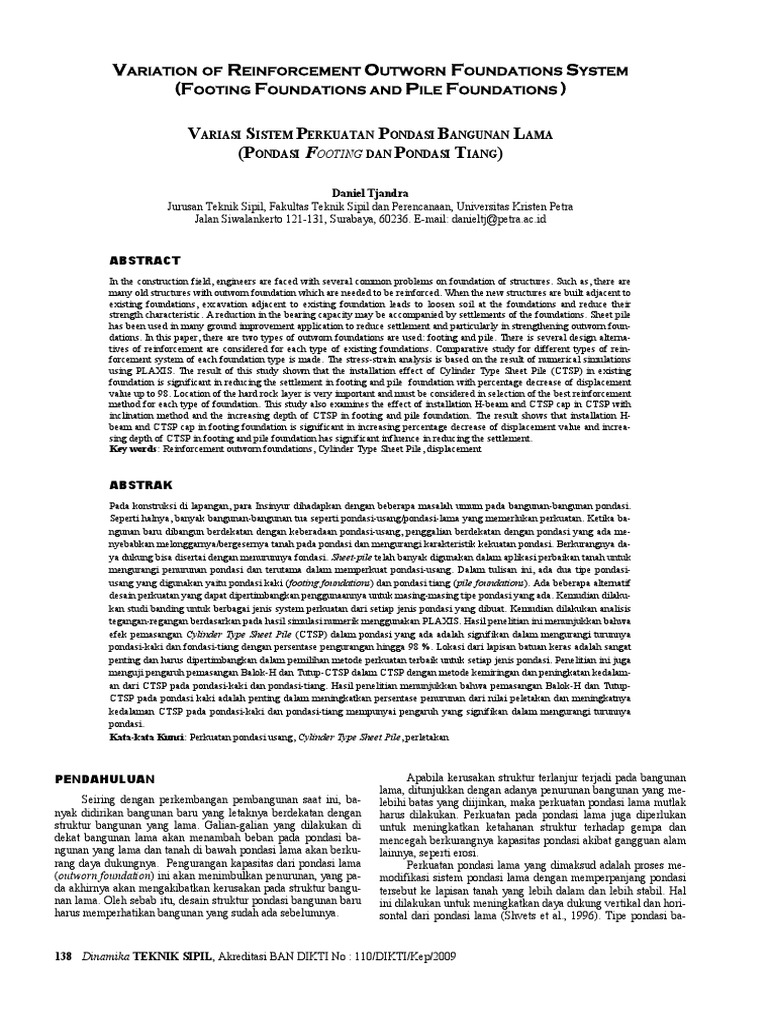 VARIASI SISTEM PERKUATAN PONDASI BANGUNAN LAMA - Daniel Tjandra PDF ...