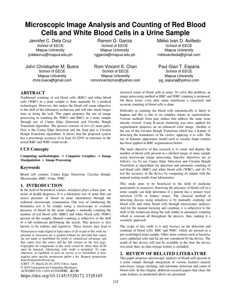 Counting of RBC & WBC IN URINE SAMPLE | PDF | White Blood Cell ...