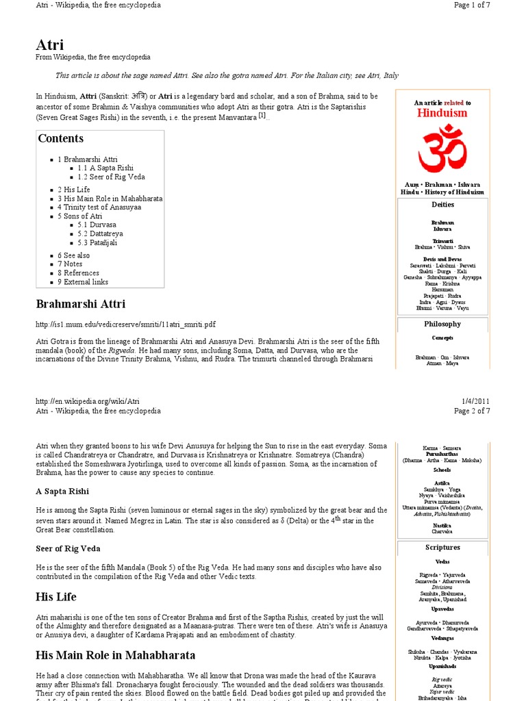 Brahma Rishi Atri | PDF | Vedas | Hindu Literature