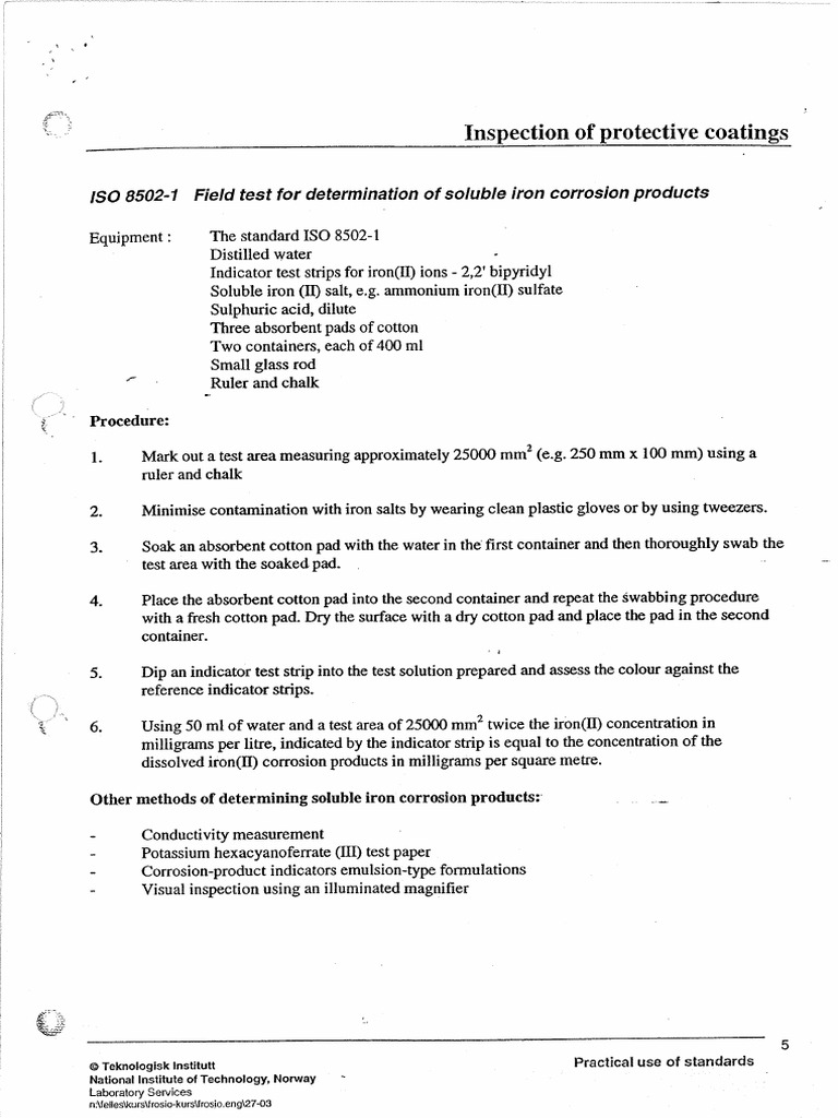 ISO 8502-1 Procedure - Bresle Method Determination of Soluble Iron Corrosion Product | PDF