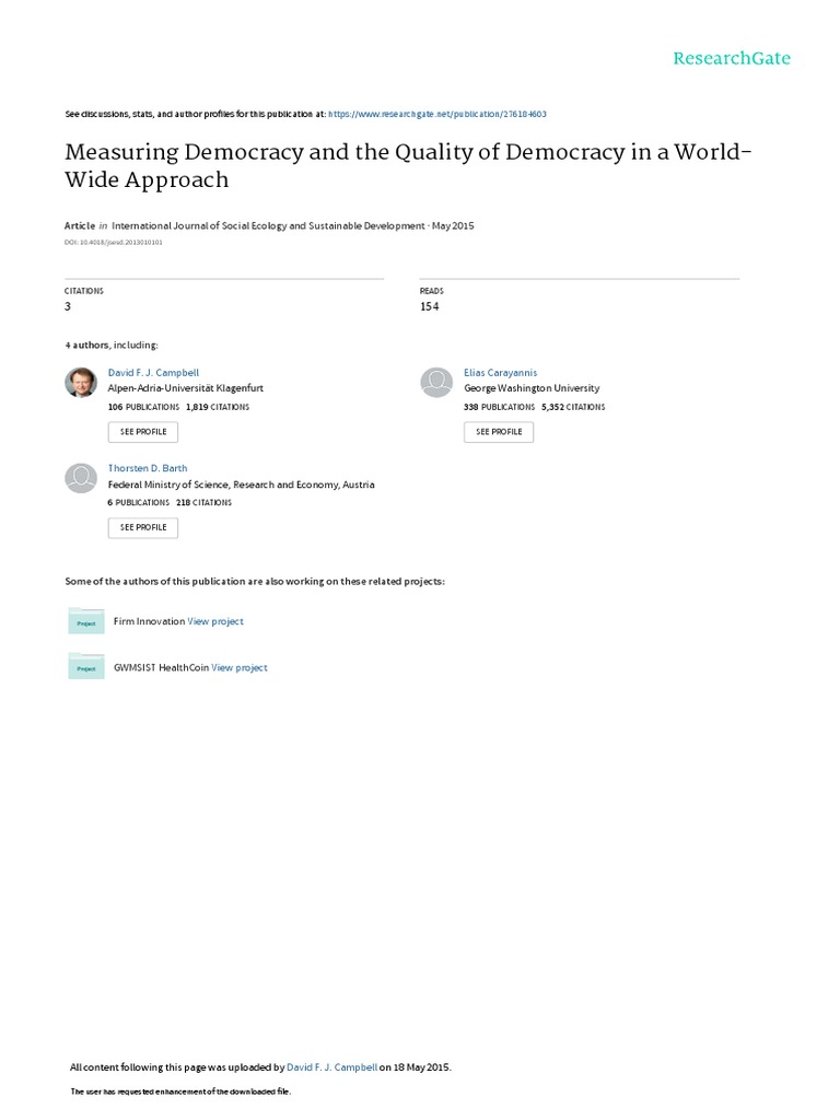 Measuring Democracy and The Quality of Democracy in A World-Wide ...