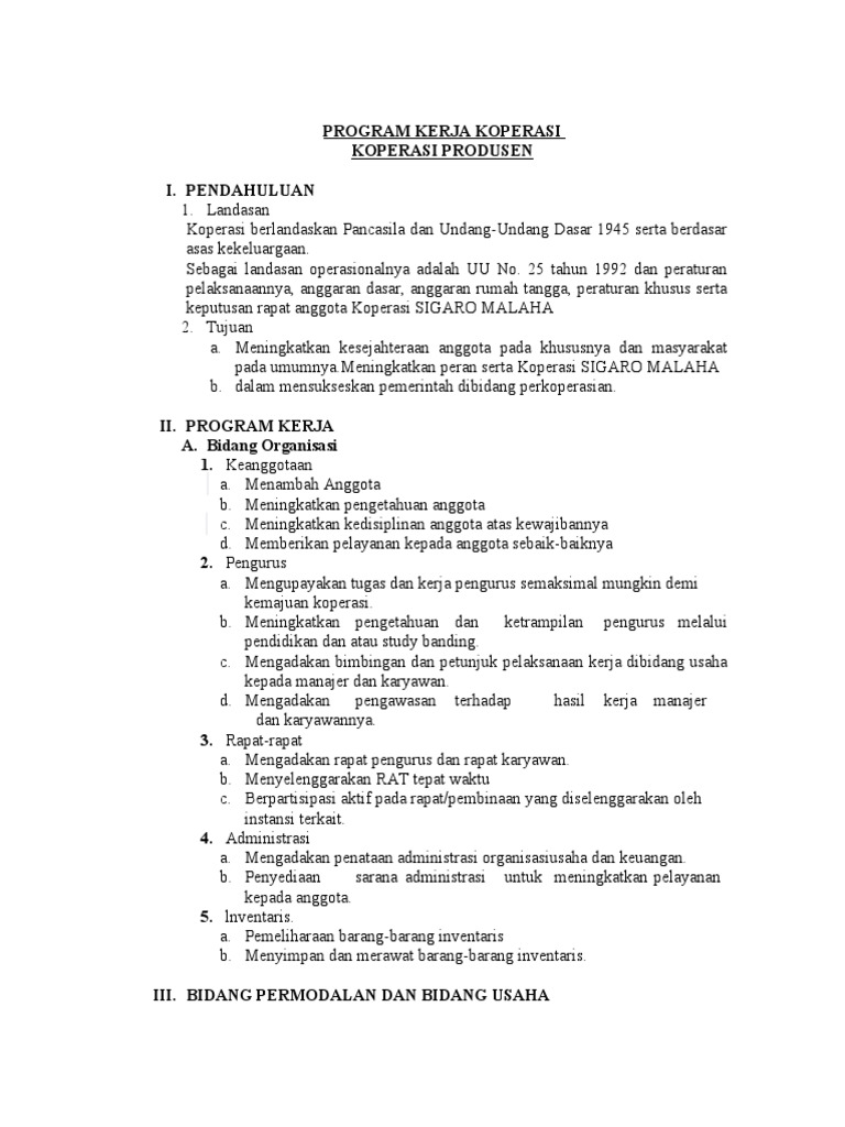 Program Kerja Koperasi | PDF