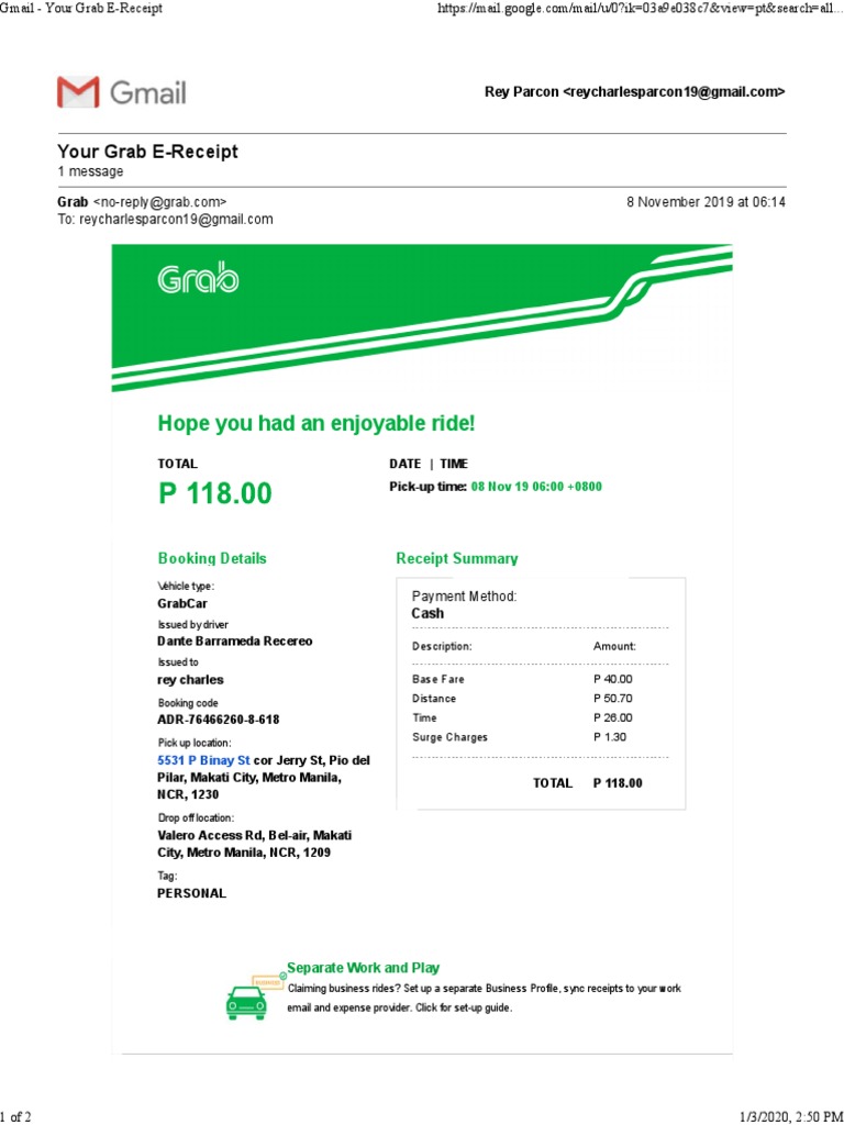 Grab Receipt ADR-76466260-8-618 | PDF | Public Transport | Transport