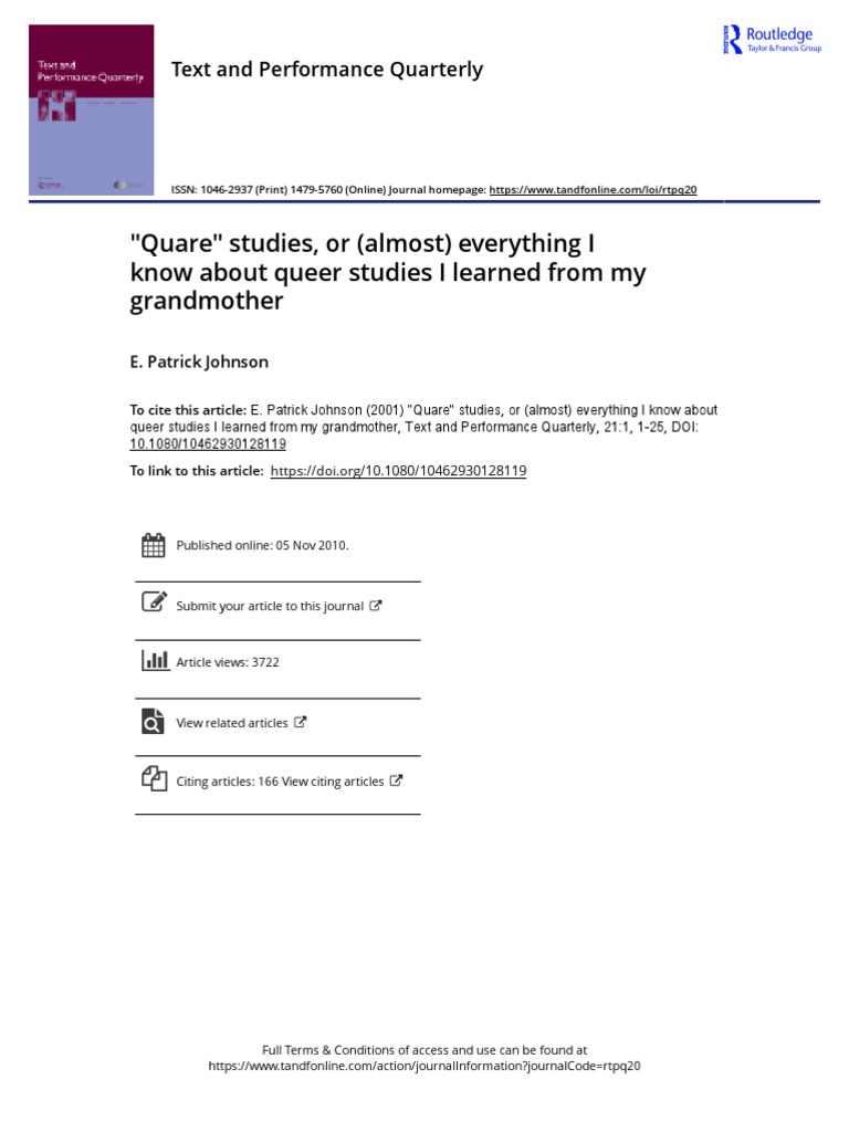 Quare Studies or Almost Everything I Know About Queer Studies I Learned ...