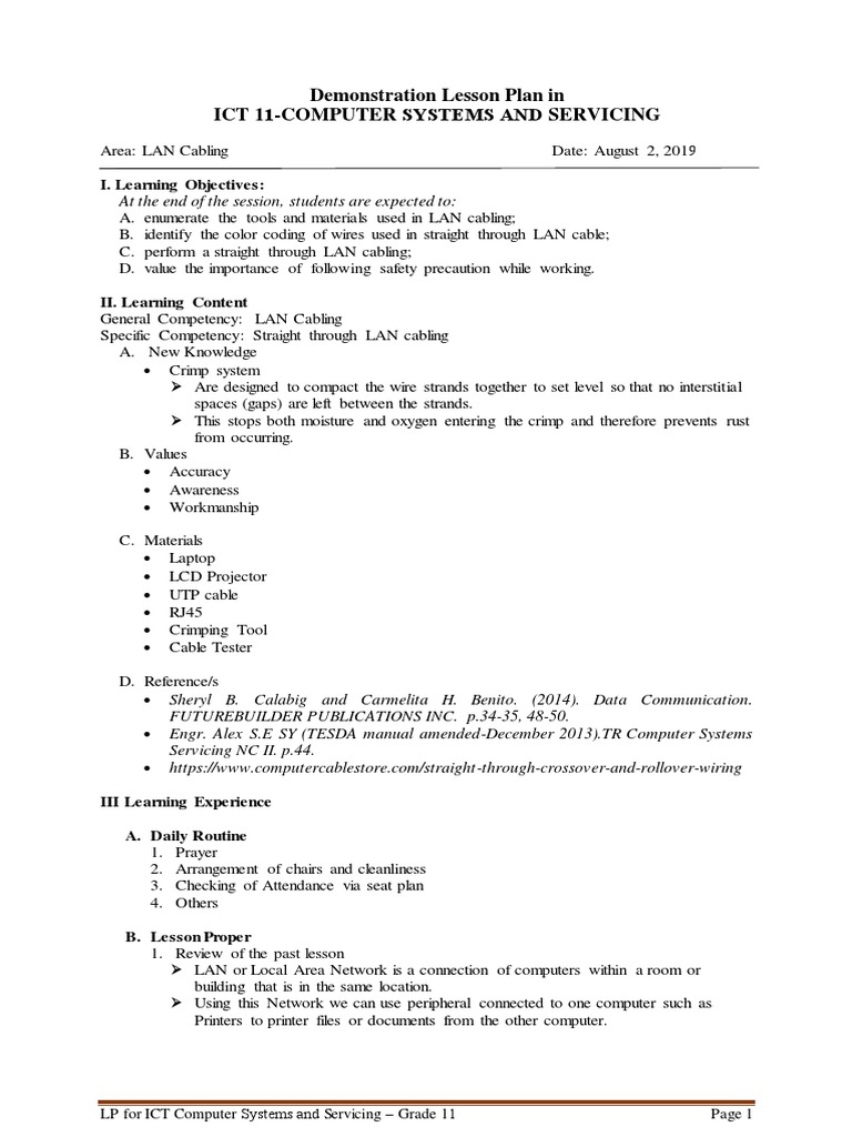Demonstration Lesson Plan in Ict 1 1-Computer Systems and Servicing ...