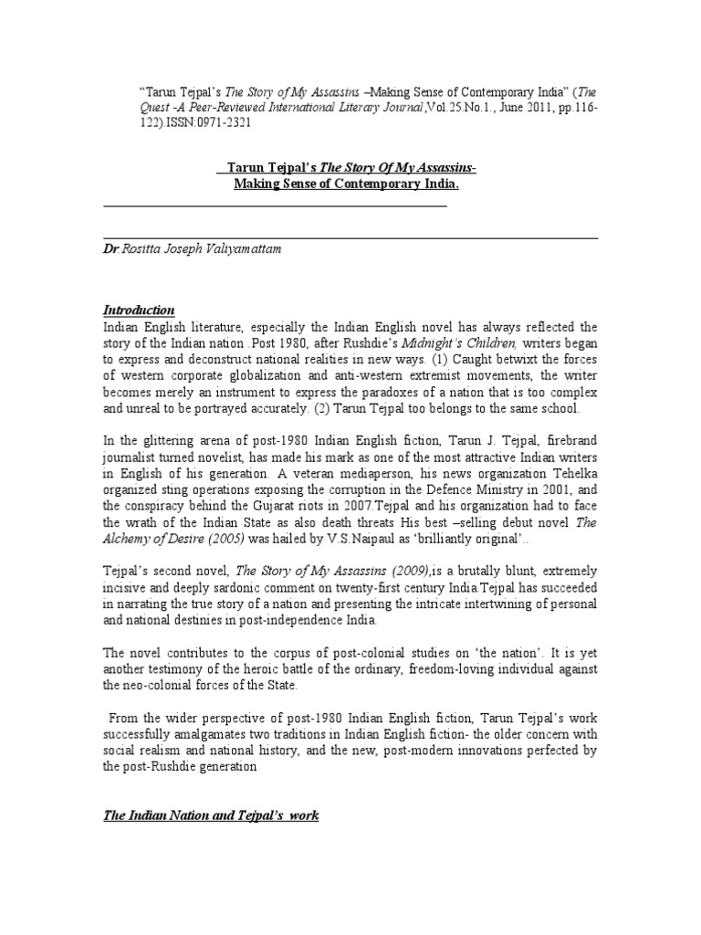 Tarun Tejpal's The Story of My Assassins - Making Sense of Contemporary ...