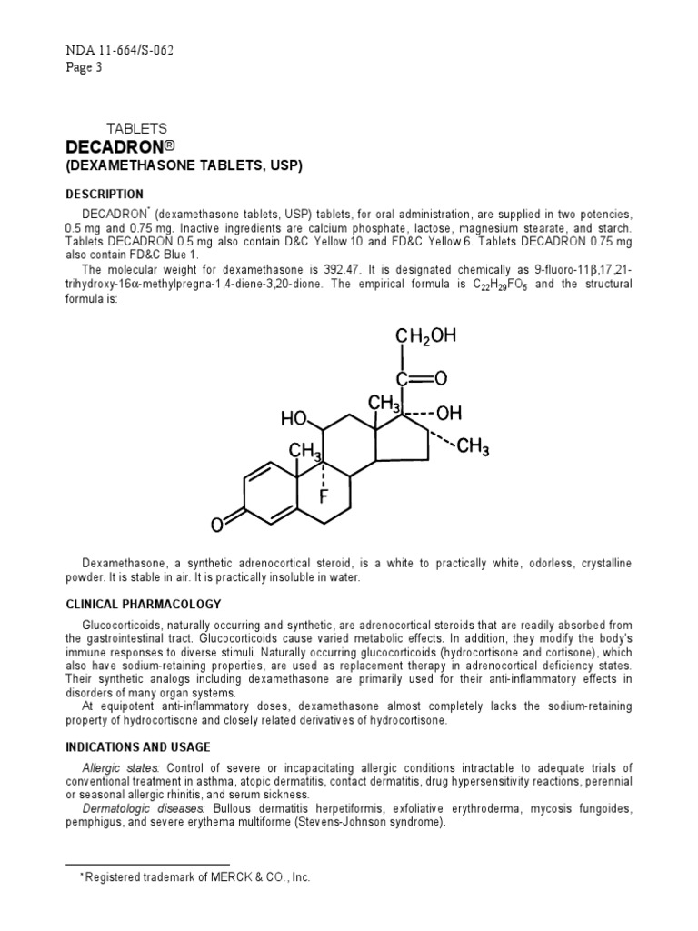 Decadron: (Dexamethasone Tablets, Usp) | PDF | Dose (Biochemistry ...