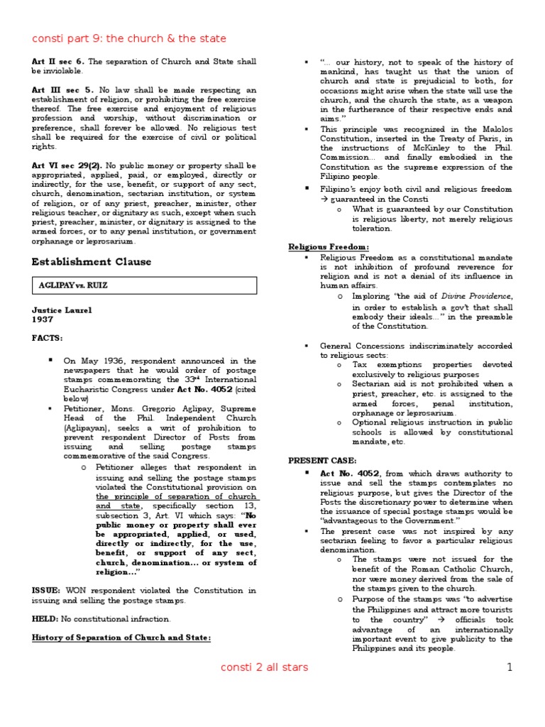 Church-State Separation in the Philippines | PDF | Establishment Clause | Separation Of Church ...