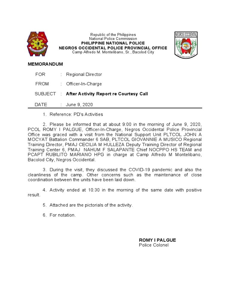 Memorandum: Philippine National Police Negros Occidental Police ...