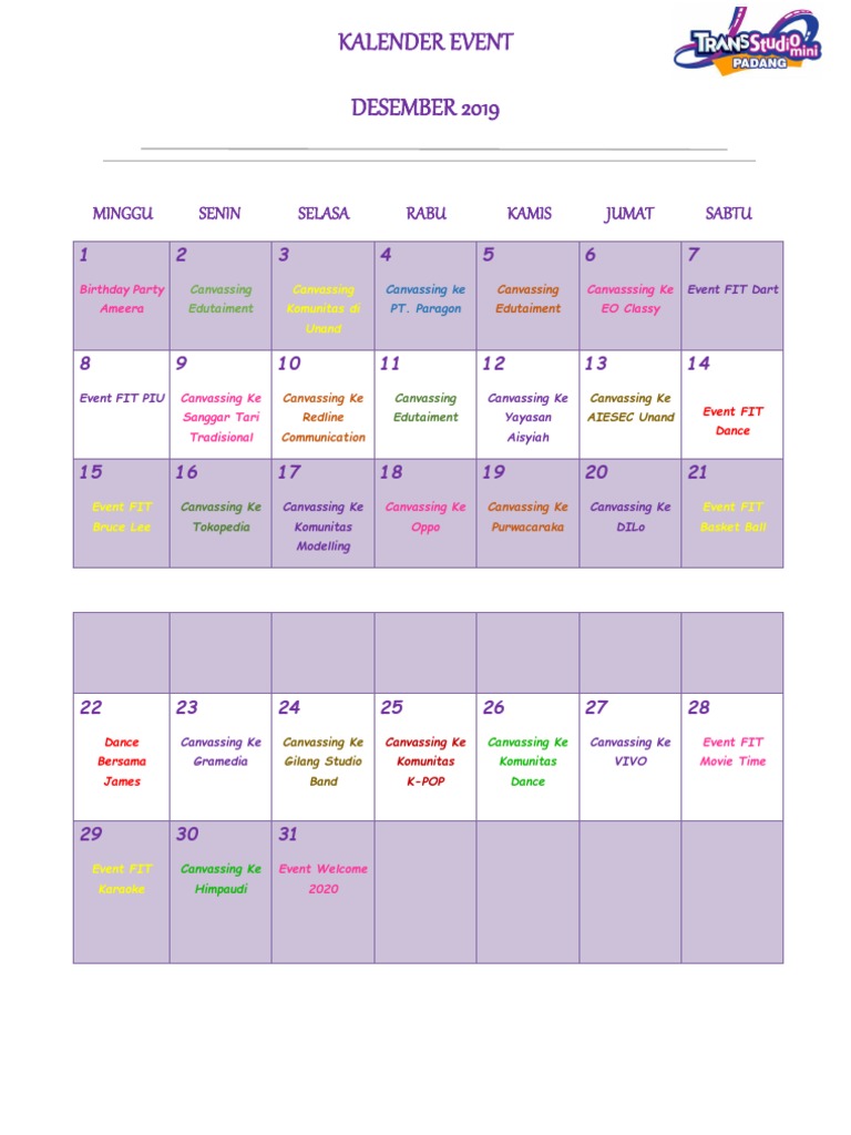 December 2019 Calendar of Canvassing Activities and Community Events ...