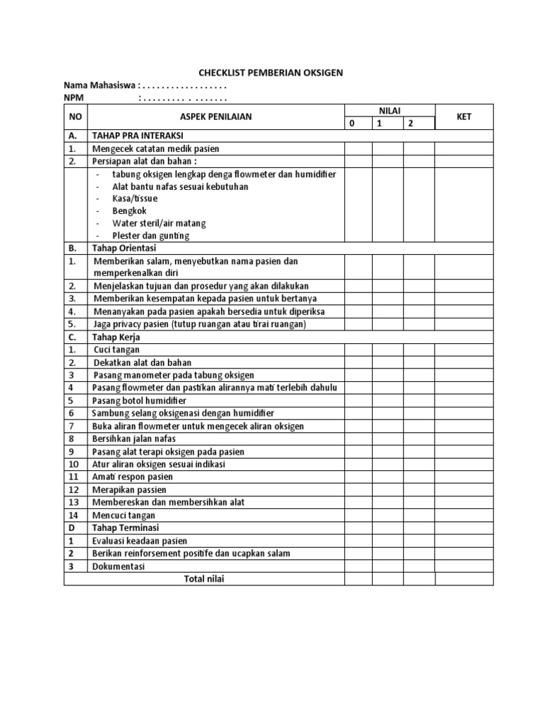 Checklist Pemberian Oksigen-1 | PDF