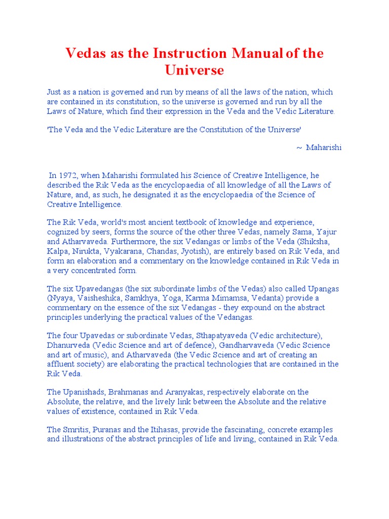 Vedas As The Instruction Manual Pdf Vedas Brahman