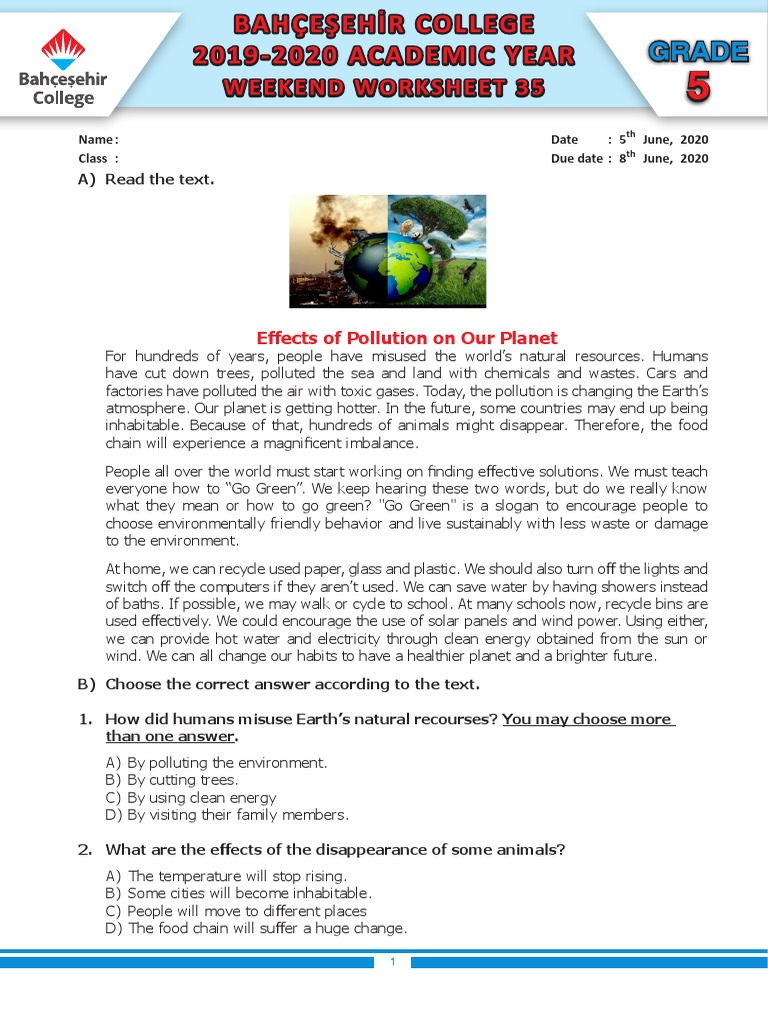 Grade 5 Weekend Worksheets 35 1591250530 | PDF | Environmentalism ...