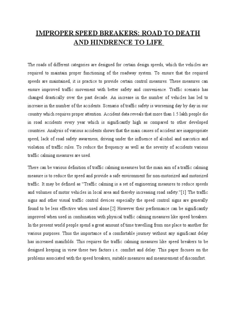 Essay On Speedbreaker | PDF | Transportation Engineering | Road Transport