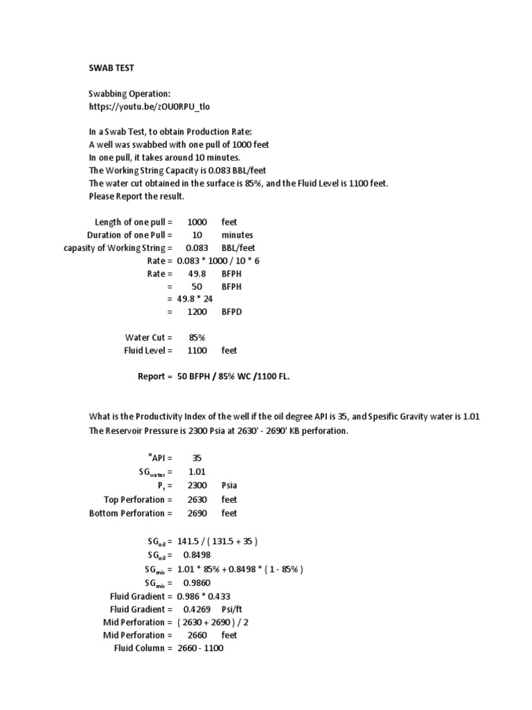 Swabbing - PI | PDF | Science & Mathematics