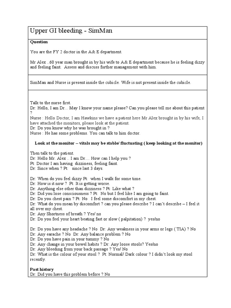 Upper GI Bleeding - SimMan | PDF | Physical Examination | Bleeding